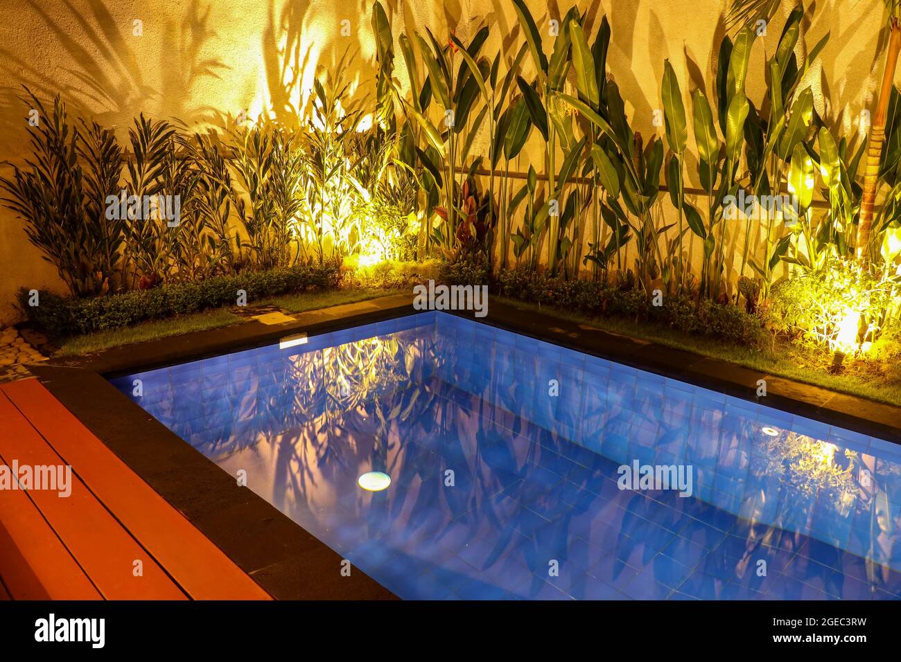 Modern villa with colored led lights at night. Nobody inside Stock ...