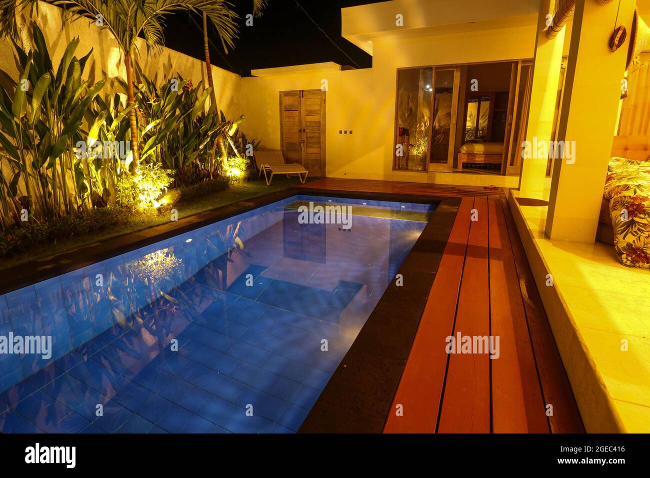 Modern villa with colored led lights at night. Nobody inside Stock ...