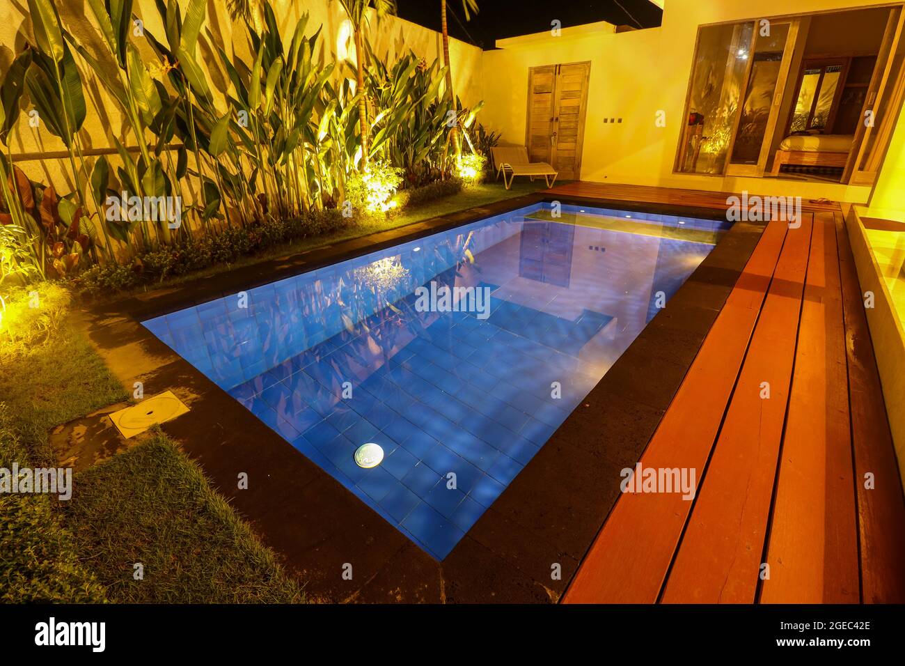 Modern villa with colored led lights at night. Nobody inside Stock ...