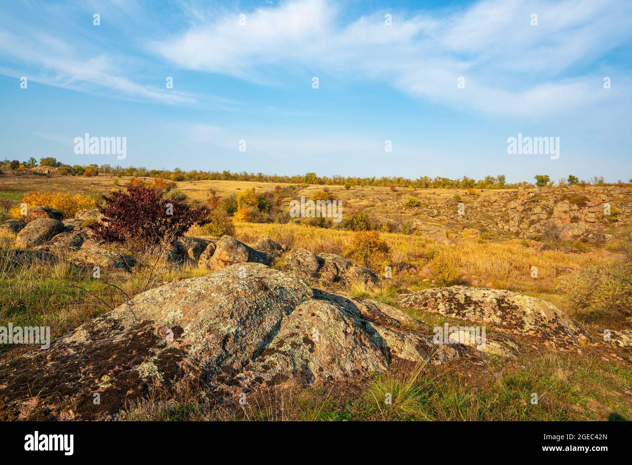 A small pile of stones in a green-yellow field against the background ...