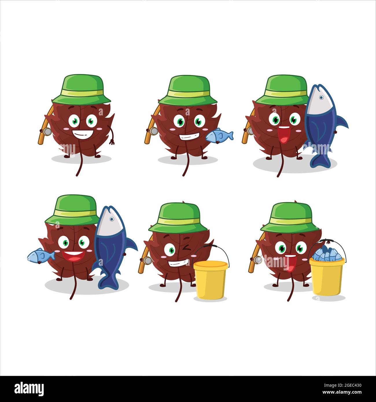 A fisherman brown autumn leaf cartoon picture catch a big fish. Vector ...