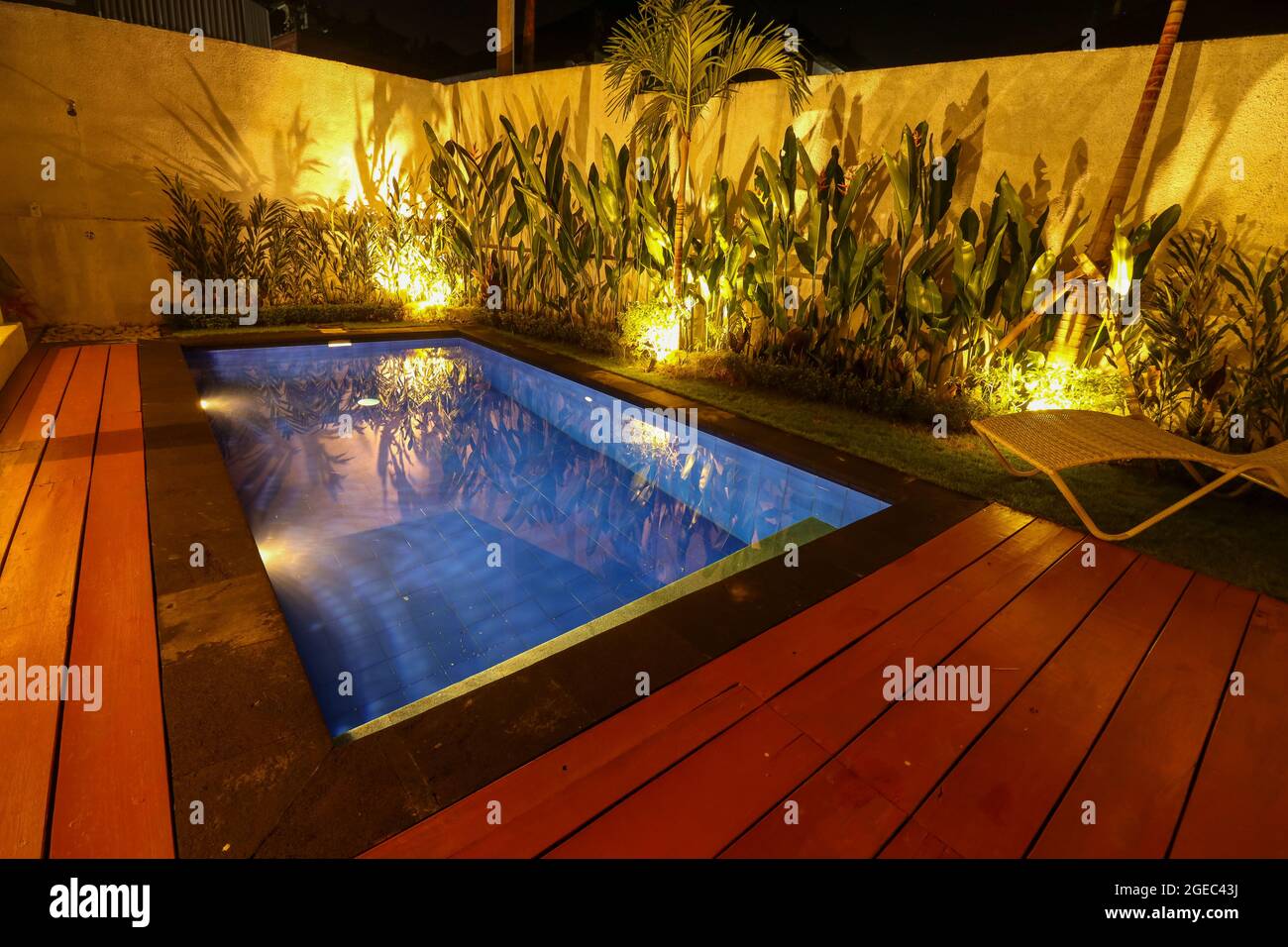 Modern villa with colored led lights at night. Nobody inside Stock ...