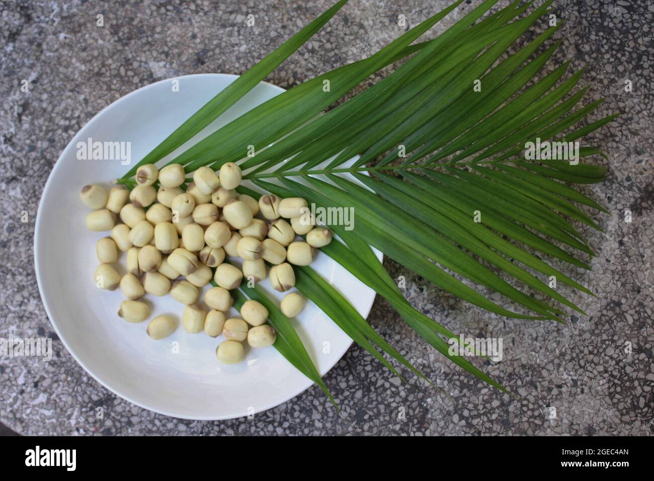 Dried lotus seeds, lotus roots are white and brown in color and are ...