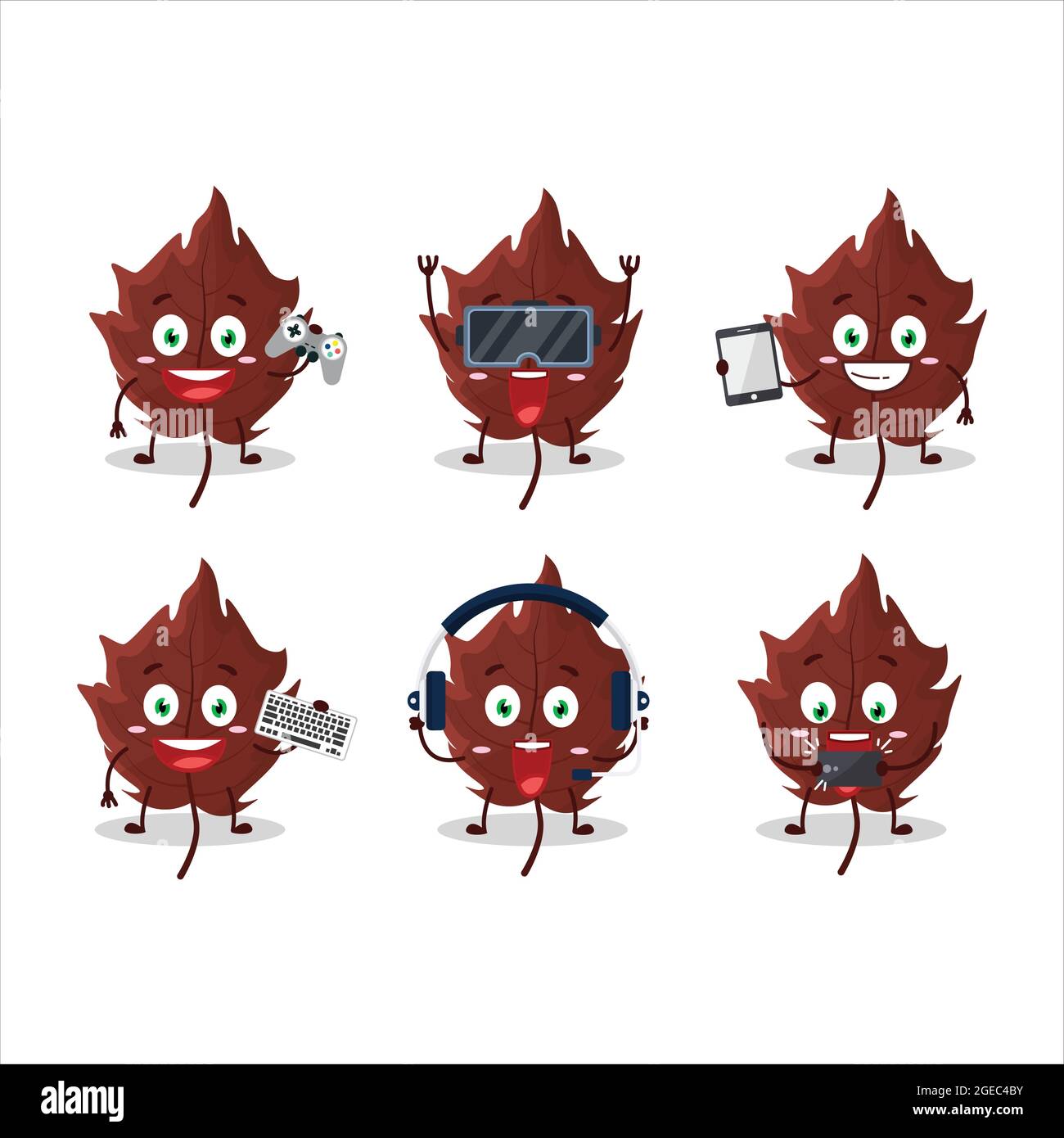 Brown autumn leaf cartoon character are playing games with various cute ...