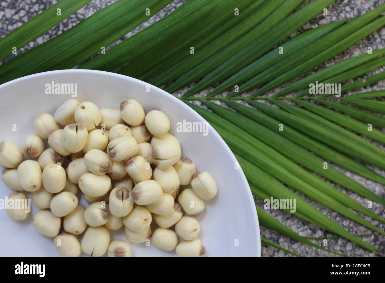 Dried lotus seeds, lotus roots are white and brown in color and are ...