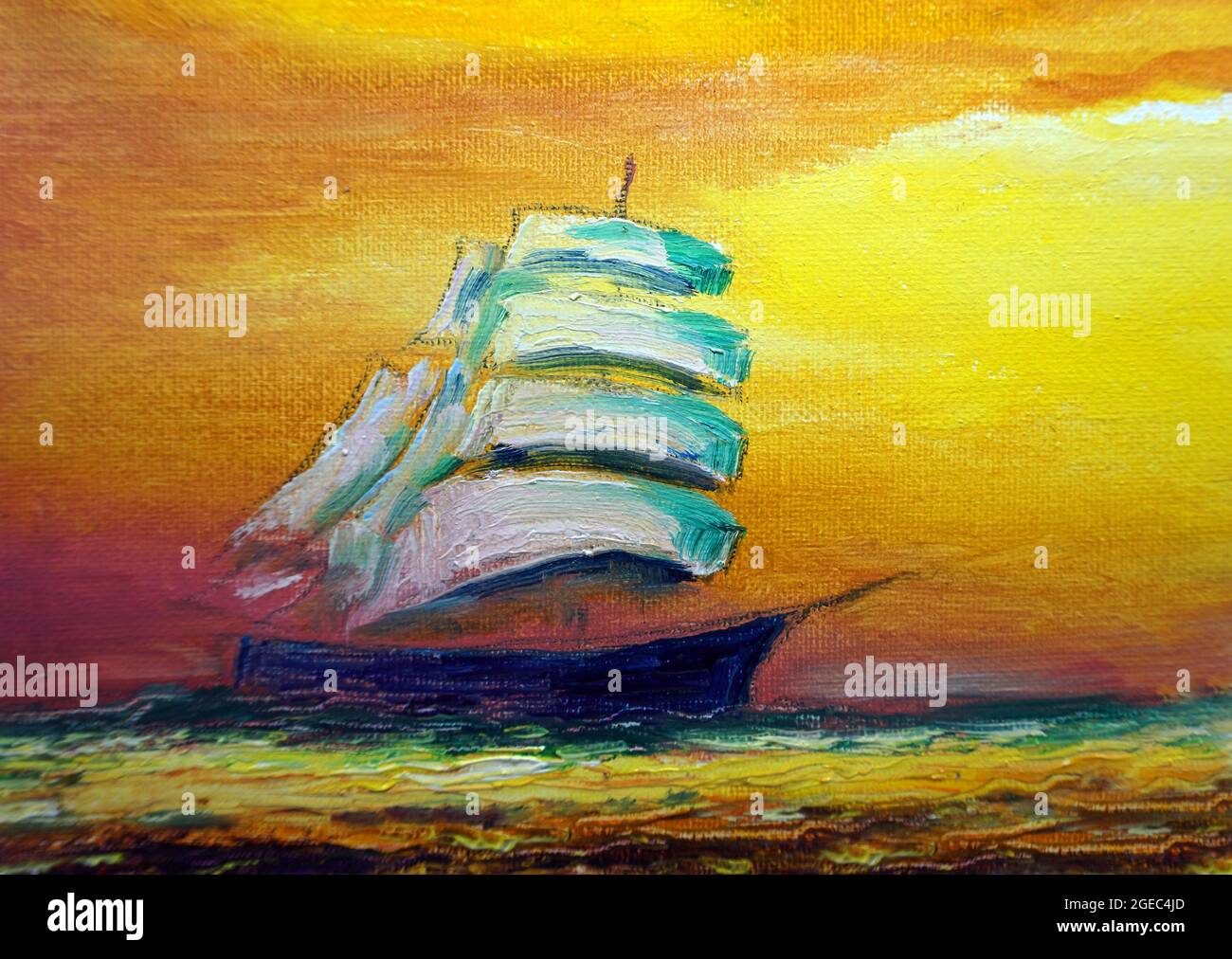 art oil painting sailboat , barque in sea from thailand , junk boat ...
