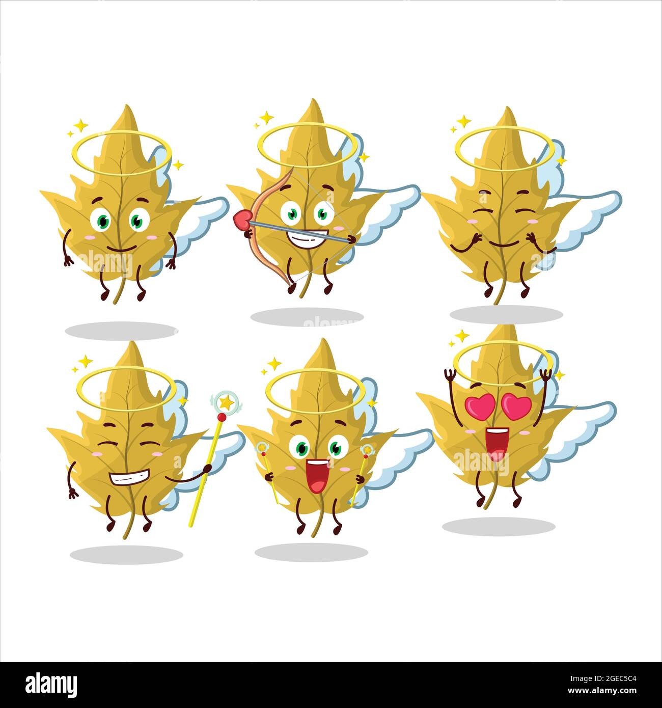 Maple yellow leaf cartoon designs as a cute angel character. Vector ...