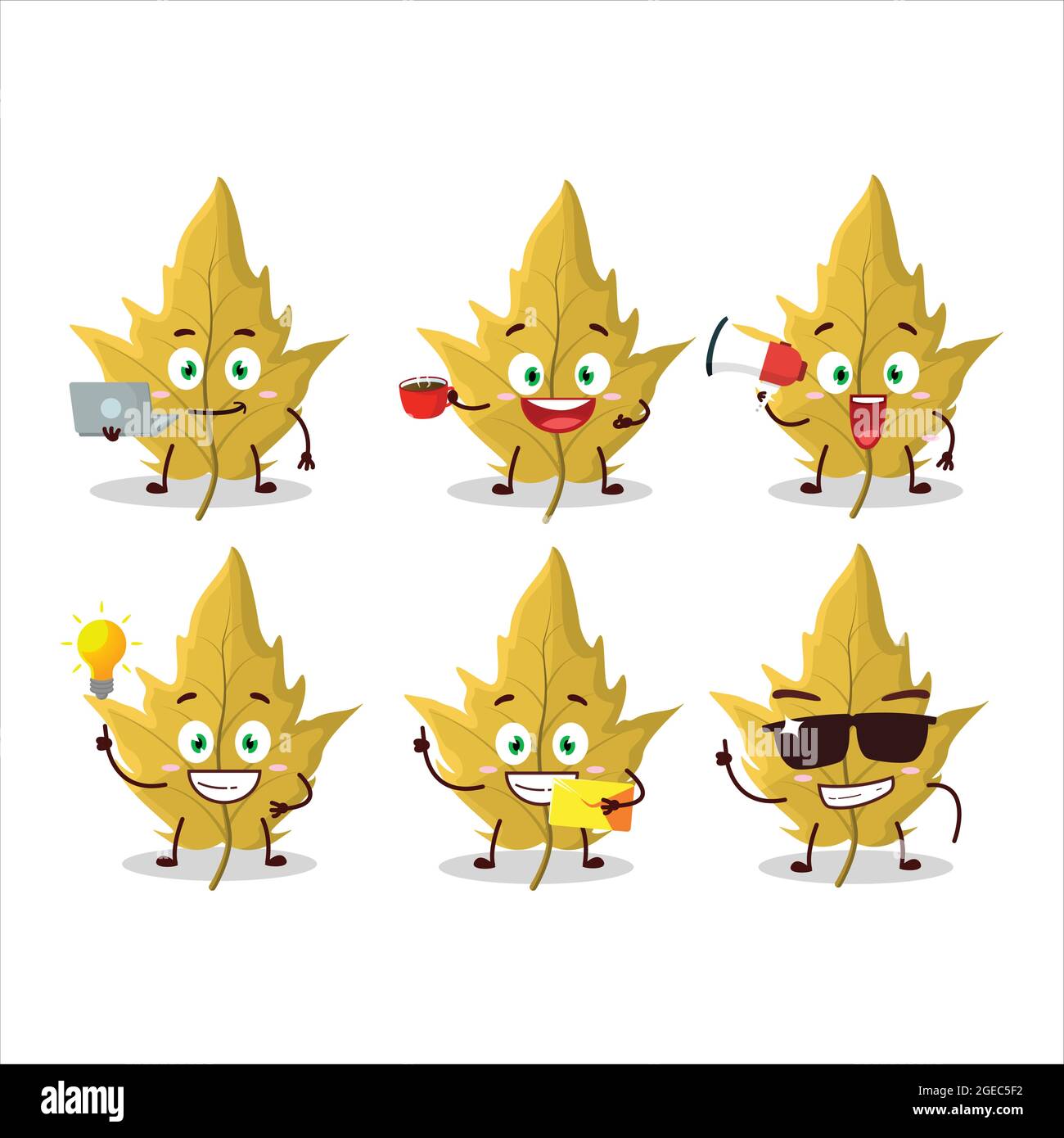 Maple yellow leaf cartoon character with various types of business ...