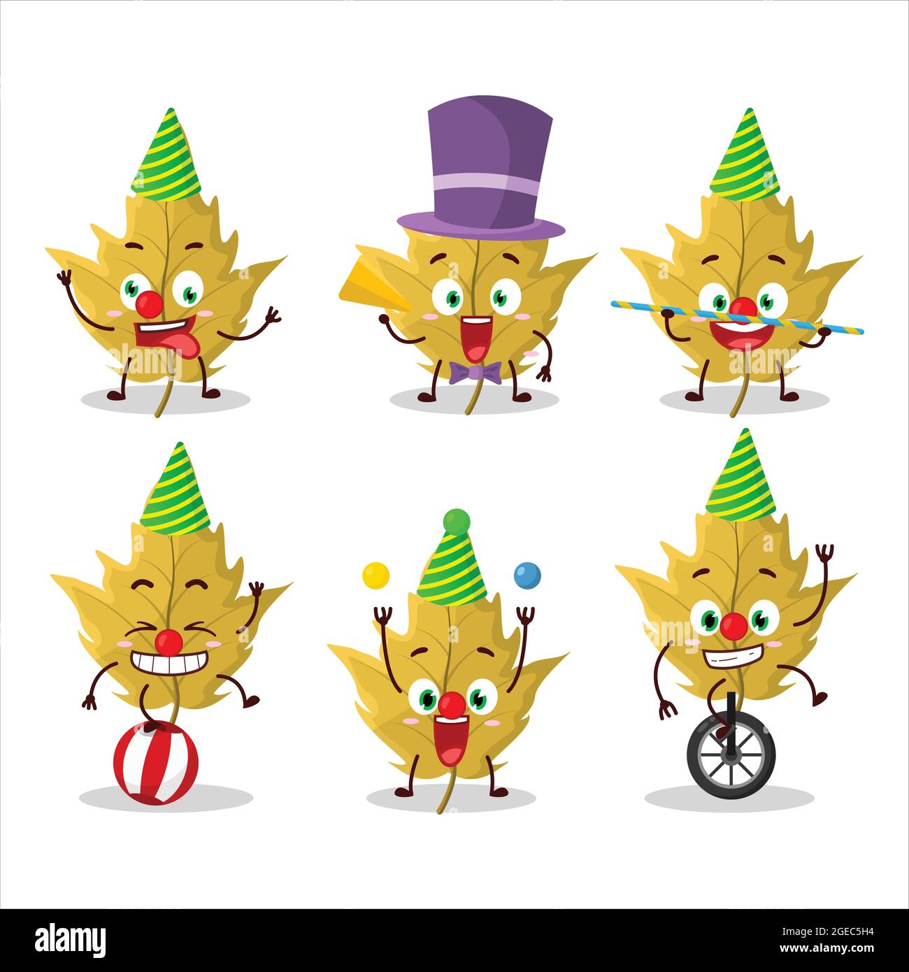 Cartoon character of maple yellow leaf with various circus shows ...