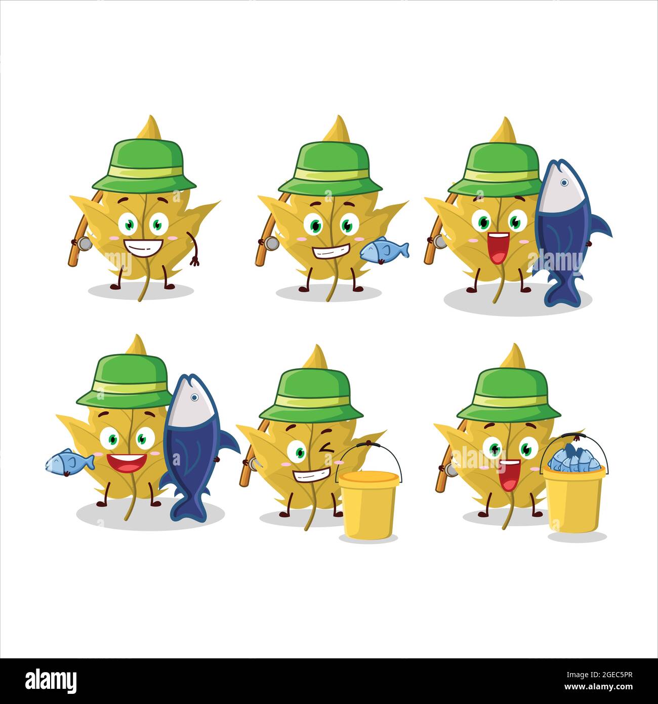 A fisherman maple yellow leaf cartoon picture catch a big fish. Vector ...