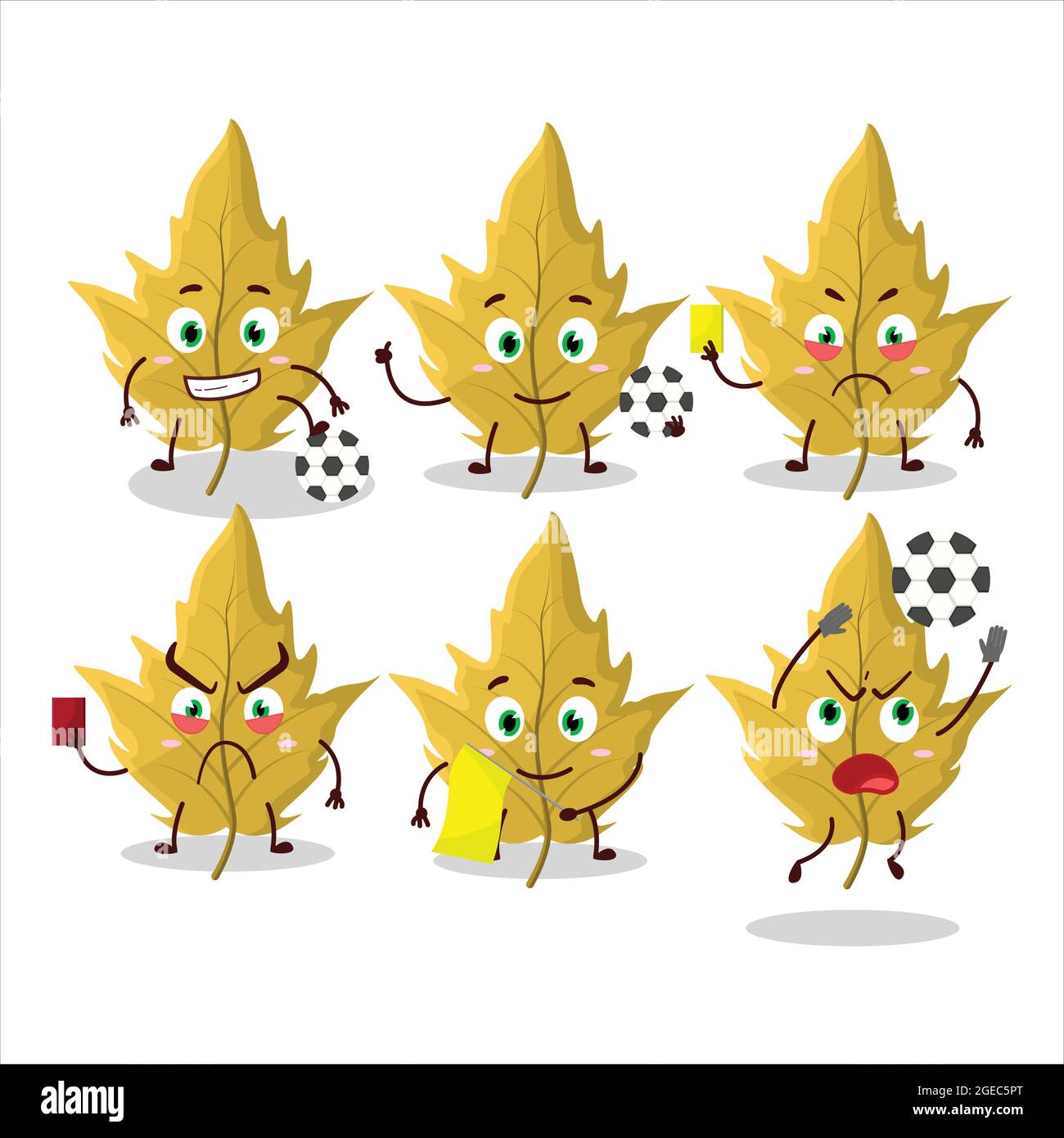 Maple yellow leaf cartoon character working as a Football referee ...