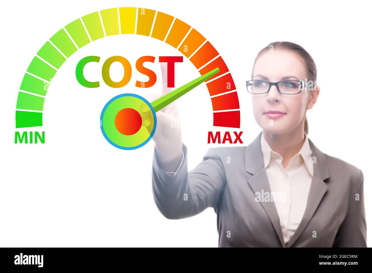 Businesswoman in the cost management concept Stock Photo - Alamy