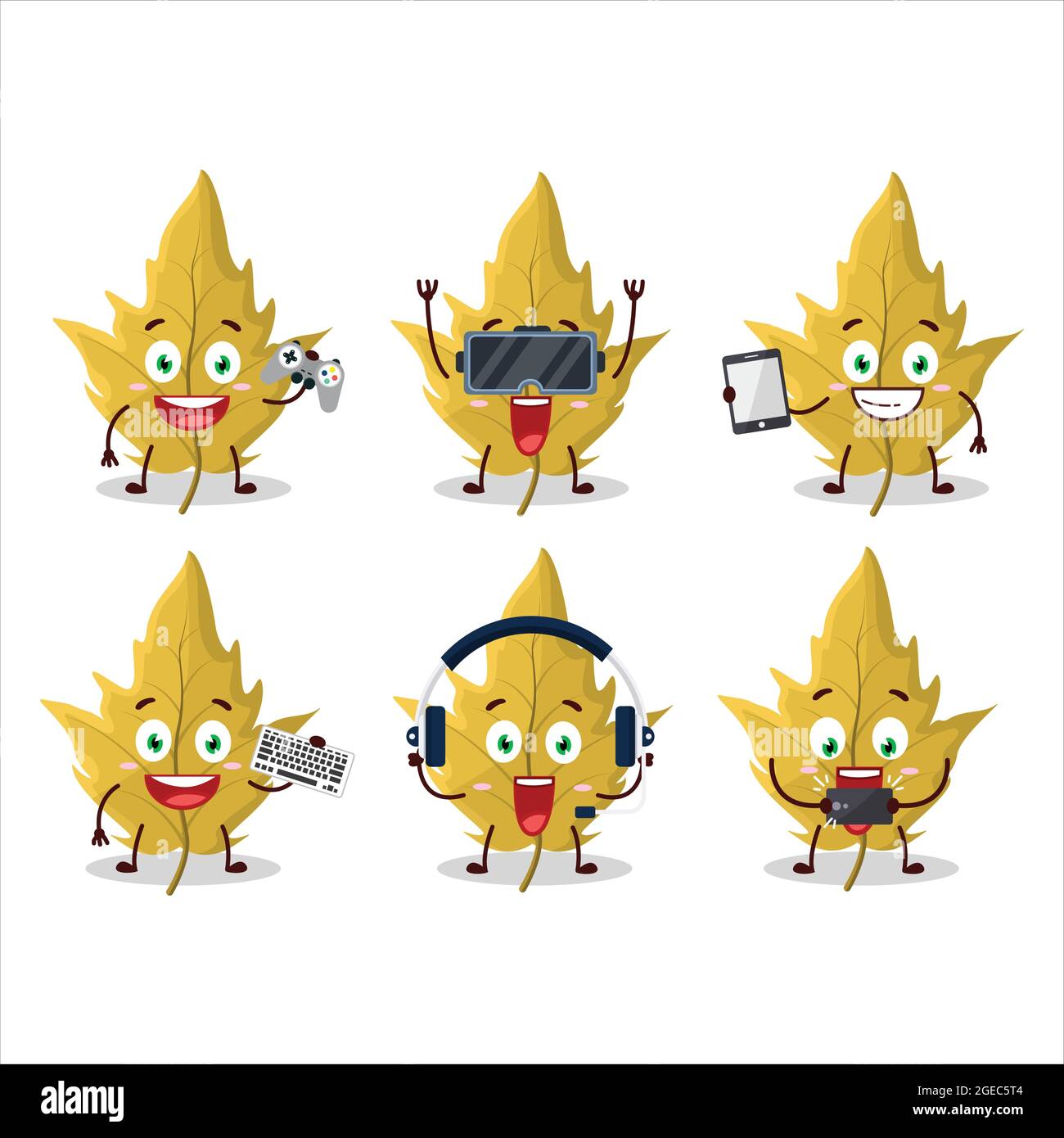Maple yellow leaf cartoon character are playing games with various cute ...