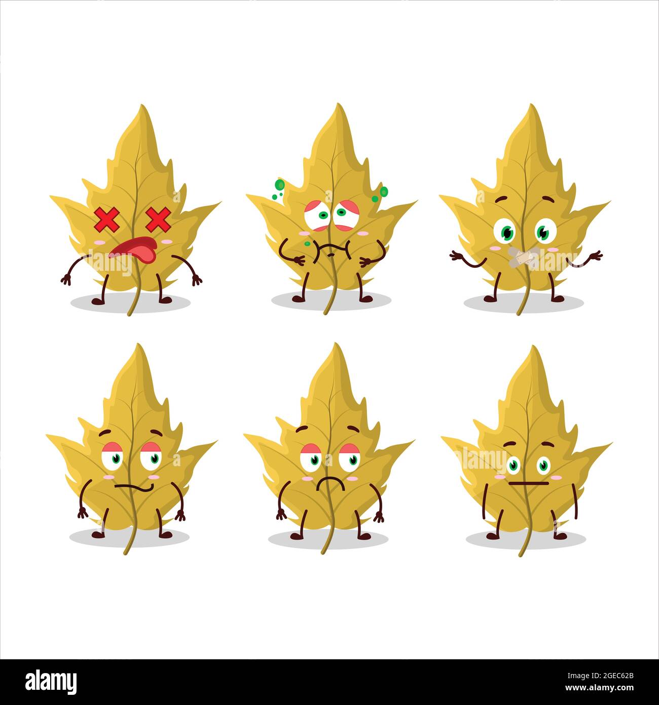 Maple yellow leaf cartoon character with nope expression. Vector ...