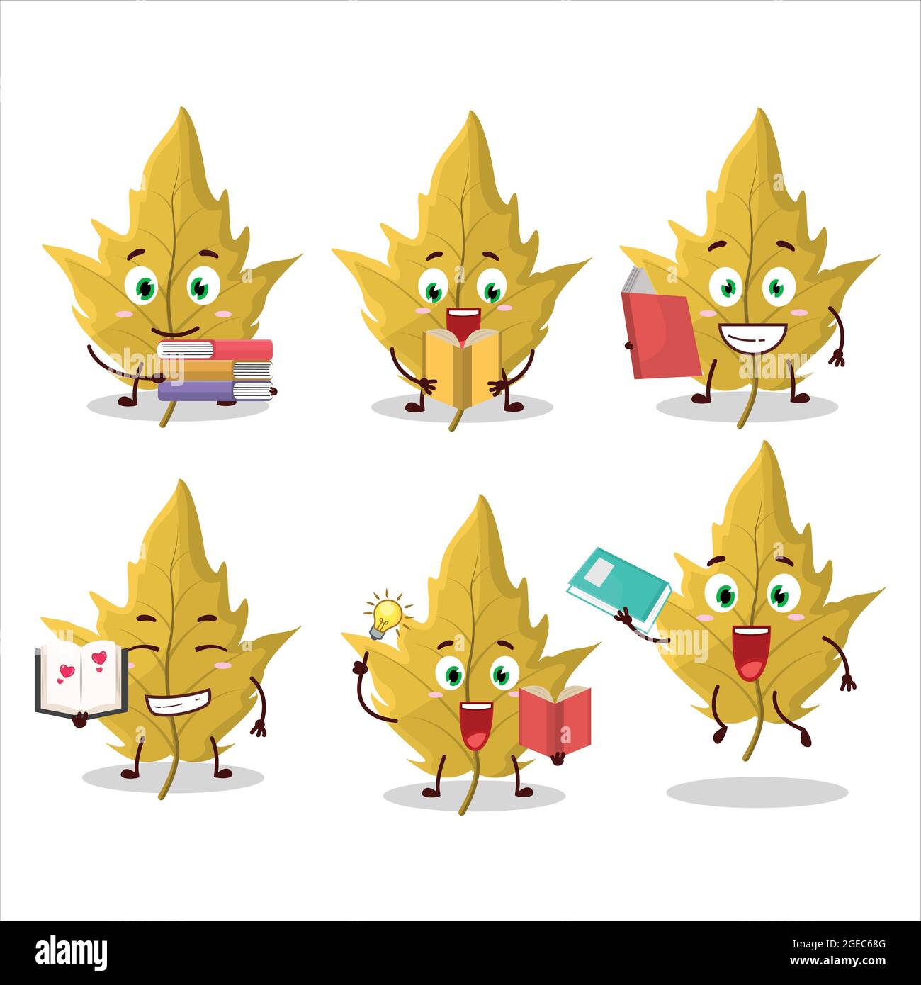 A picture of maple yellow leaf cartoon character concept reading an ...