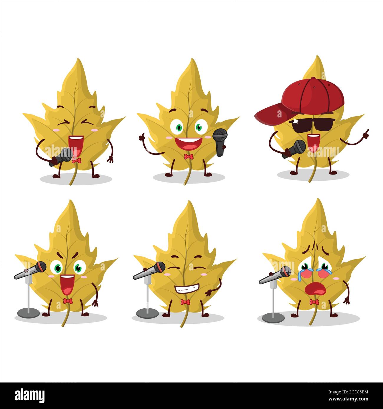A Cute Cartoon design concept of maple yellow leaf singing a famous ...
