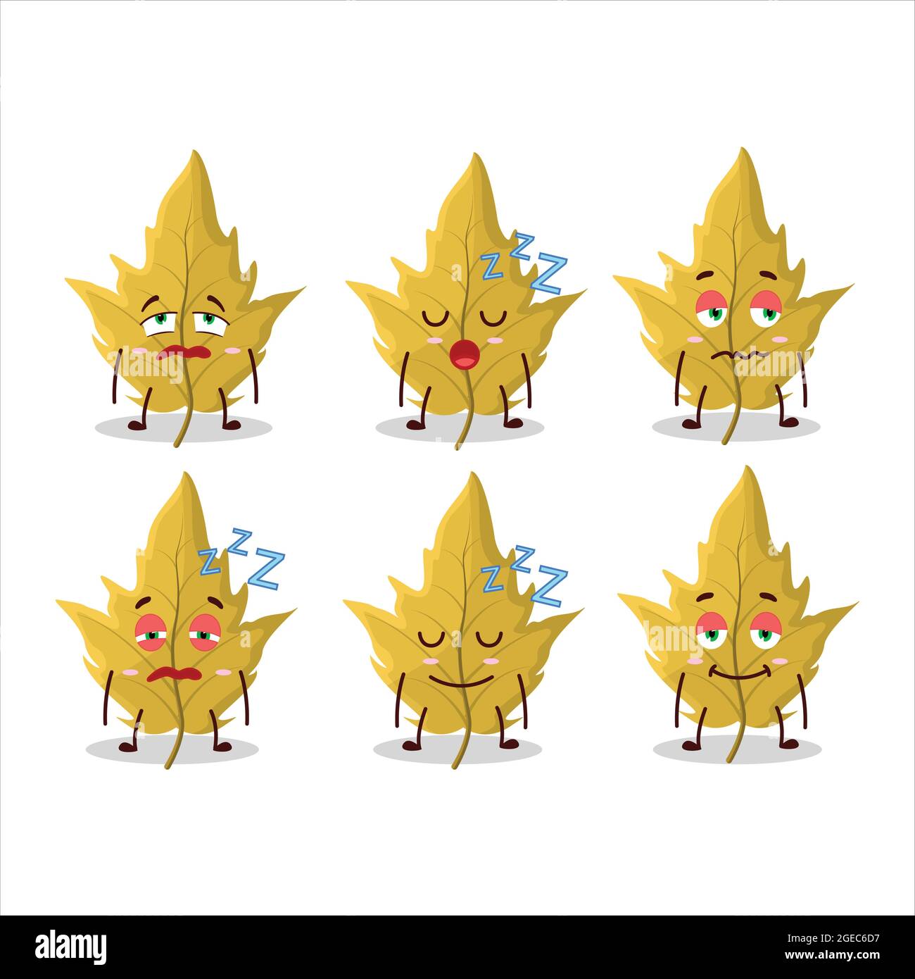 Cartoon character of maple yellow leaf with sleepy expression. Vector ...