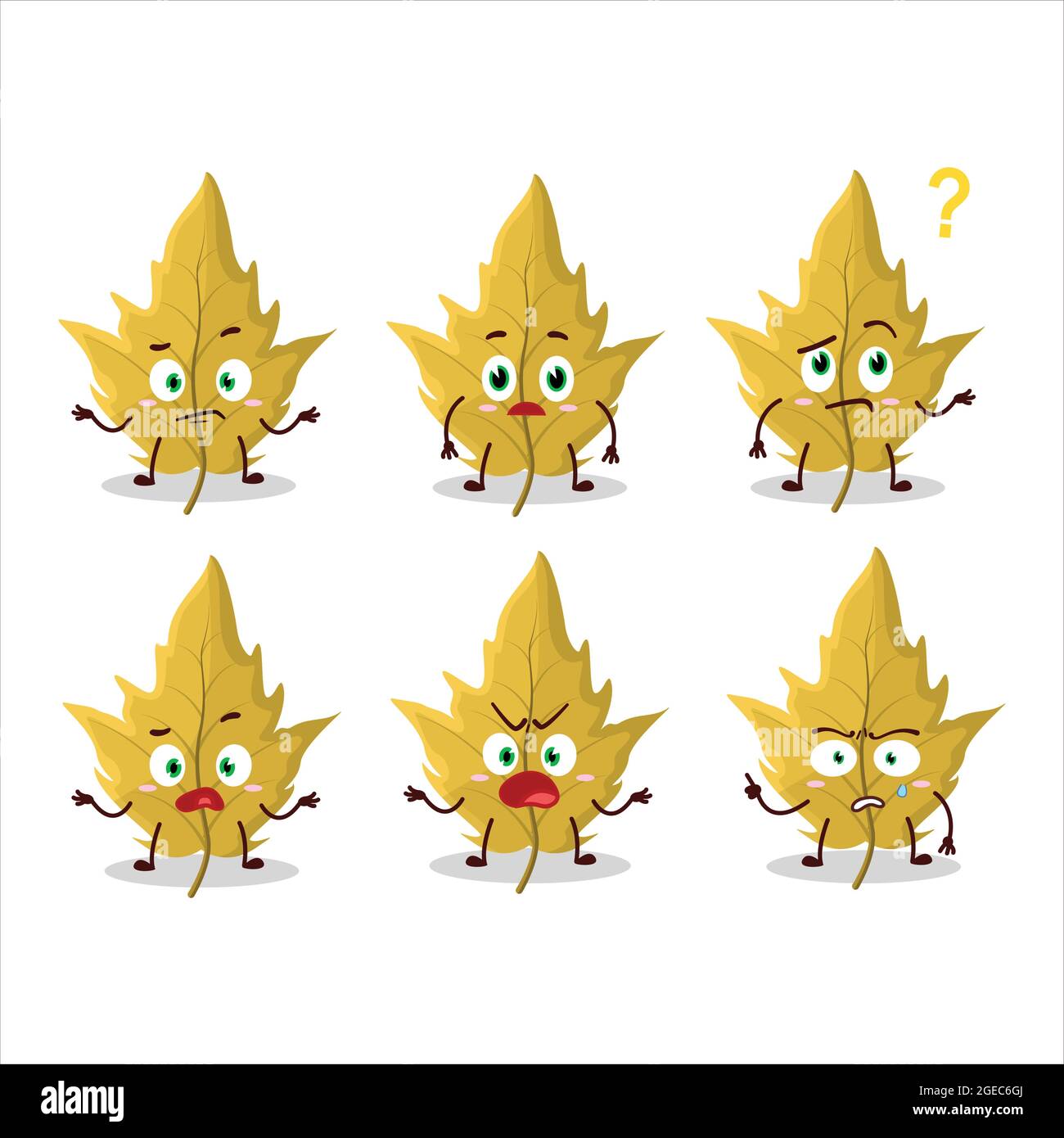 Cartoon character of maple yellow leaf with what expression. Vector ...