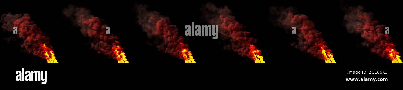 flames, pillar of toxic smoke on black isolated - industrial 3D ...