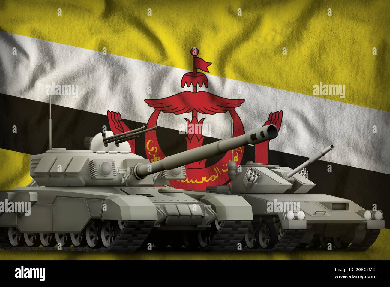 tanks on the Brunei Darussalam flag background. Brunei Darussalam tank ...