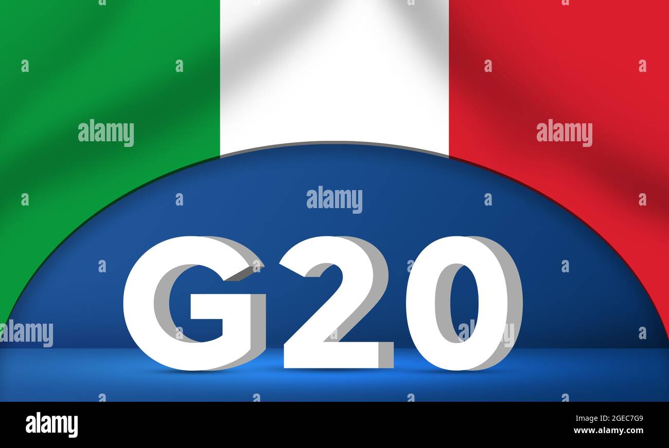 G20 Summit Backdrop with Italy Flag and blue background. 3D Rendered ...