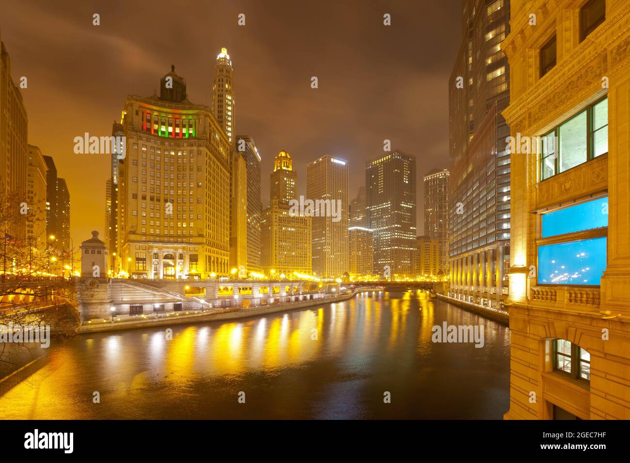 Chicago downtown at night Stock Photo - Alamy