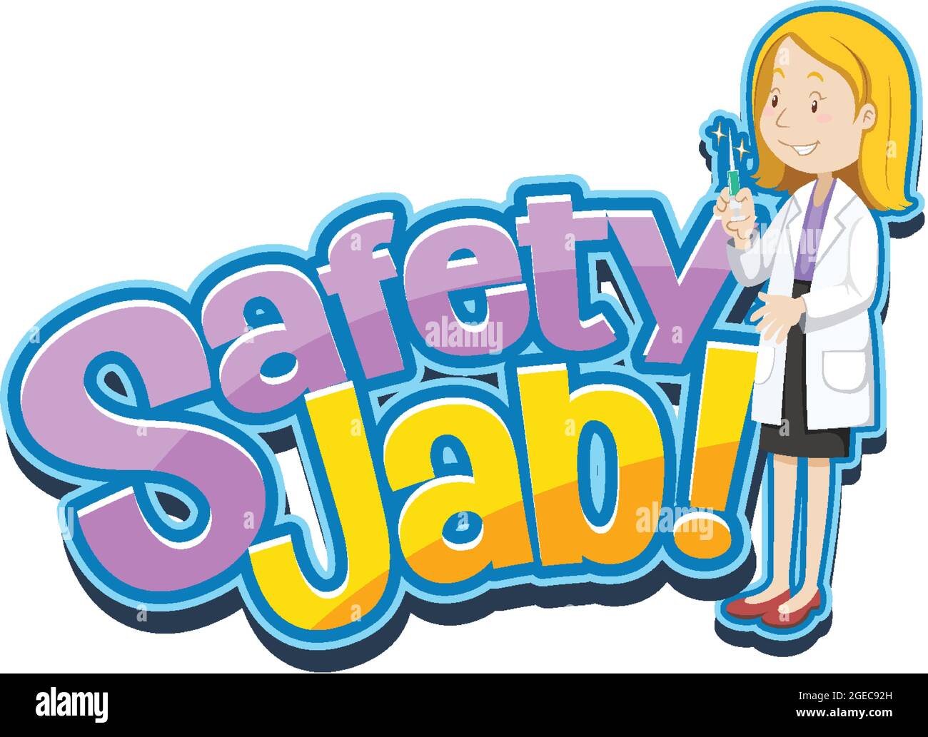 Safety Jab font with a male doctor wears medical mask cartoon character ...
