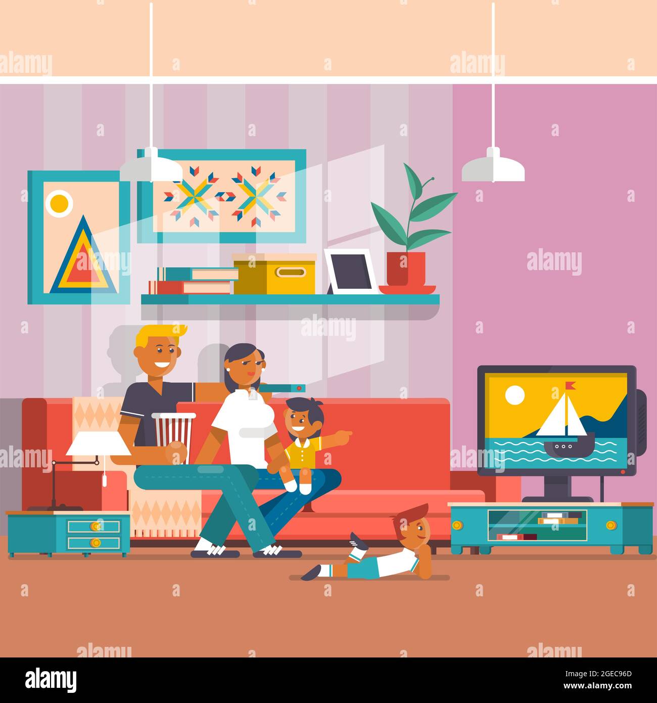 Family Watching Tv Drawing