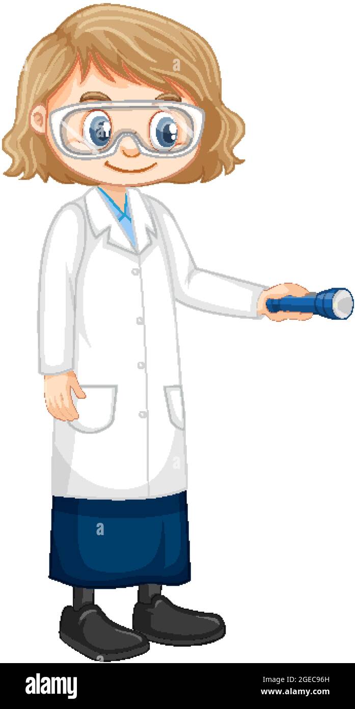 Cute girl cartoon character wearing science lab coat illustration Stock ...