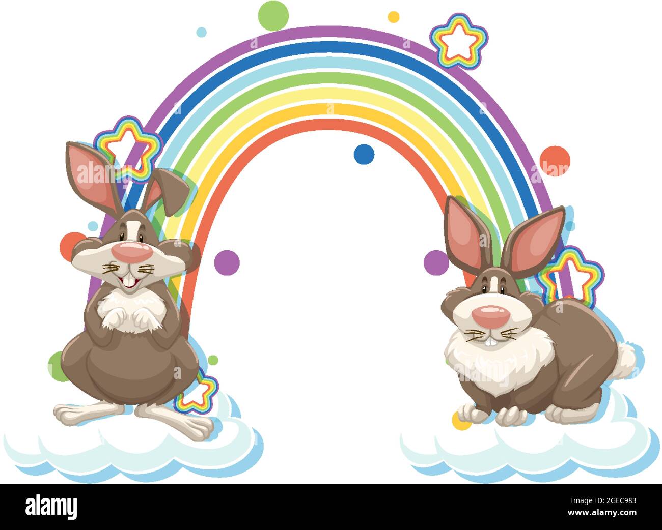 Two rabbits cartoon character with rainbow illustration Stock Vector ...