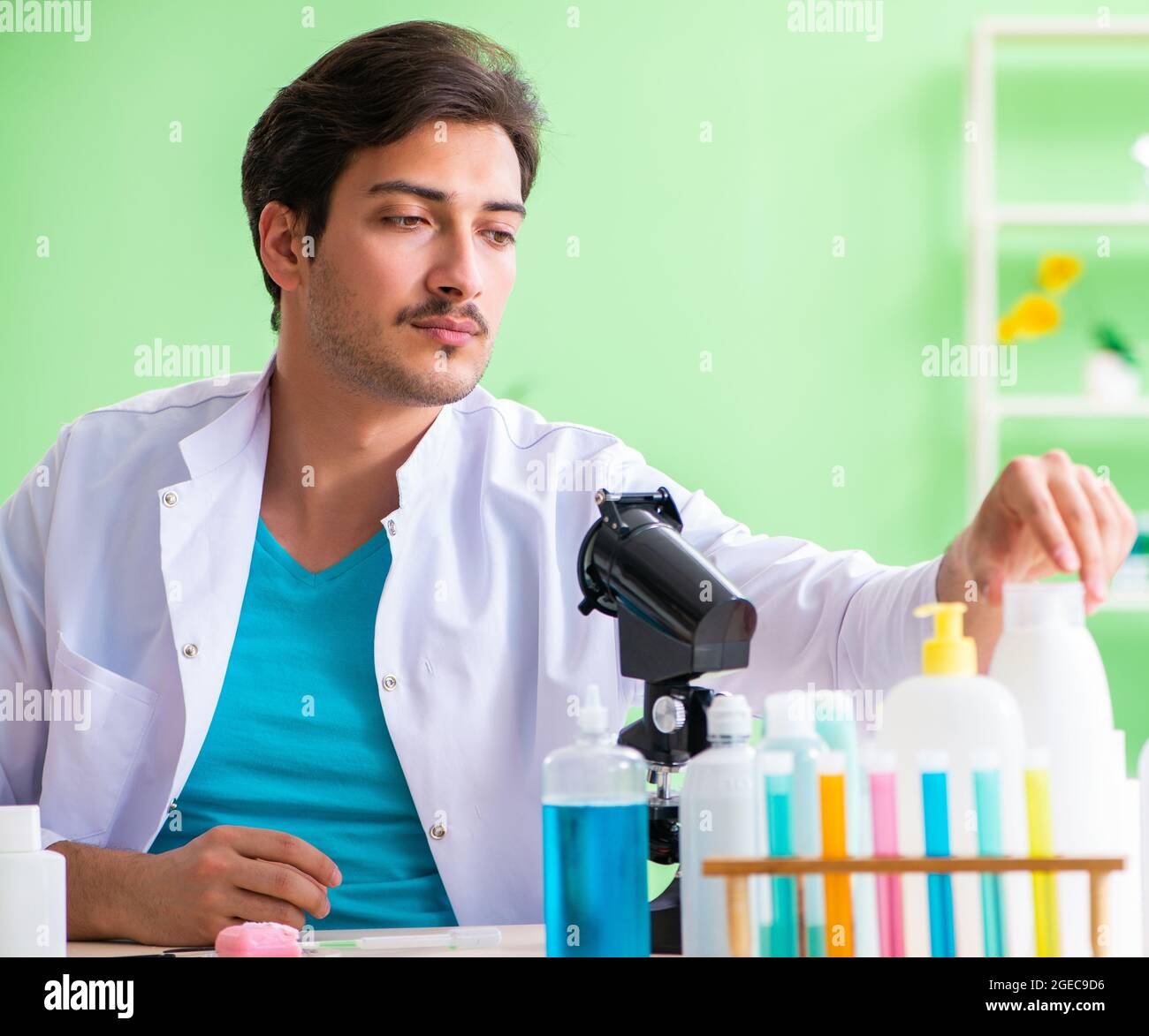 The chemist testing soap in the lab Stock Photo - Alamy