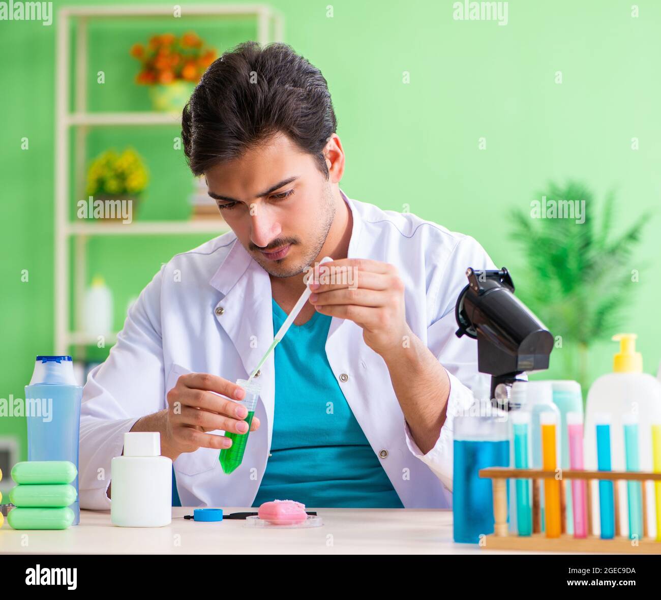 The chemist testing soap in the lab Stock Photo - Alamy