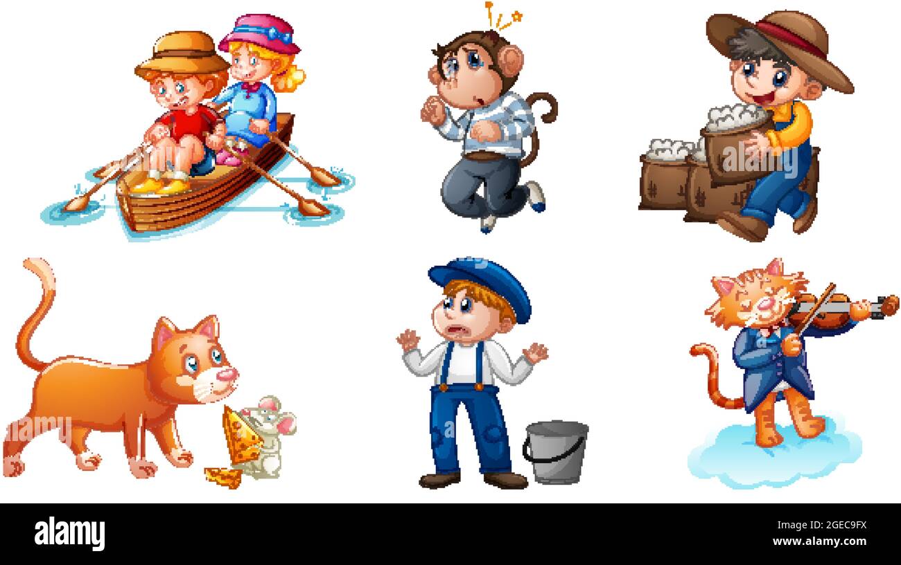Set of different nursery rhyme character isolated on white background ...