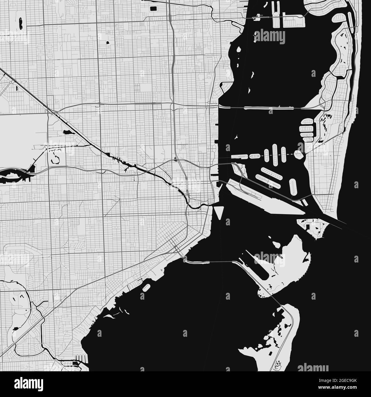 Urban city map of Miami. Vector illustration, Miami map grayscale art ...
