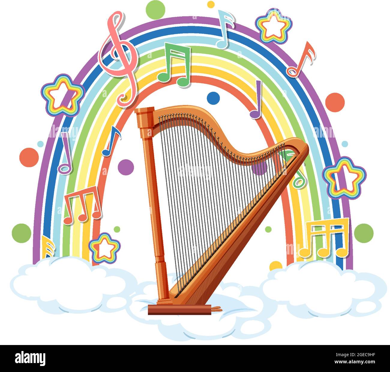 Harp with melody symbols on rainbow illustration Stock Vector Image ...