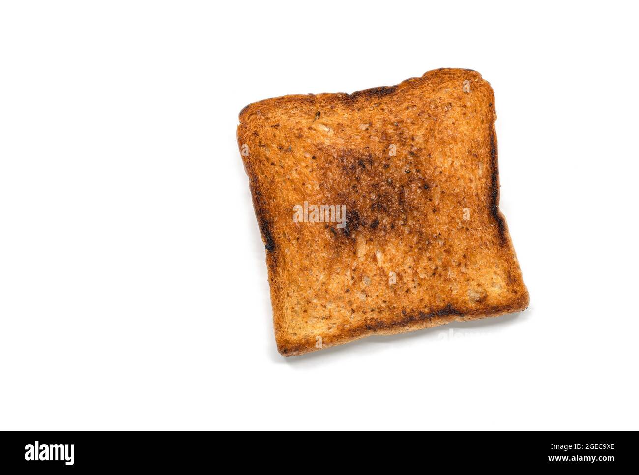Slice of burned toasted bread, isolated burned toasted bread on white ...