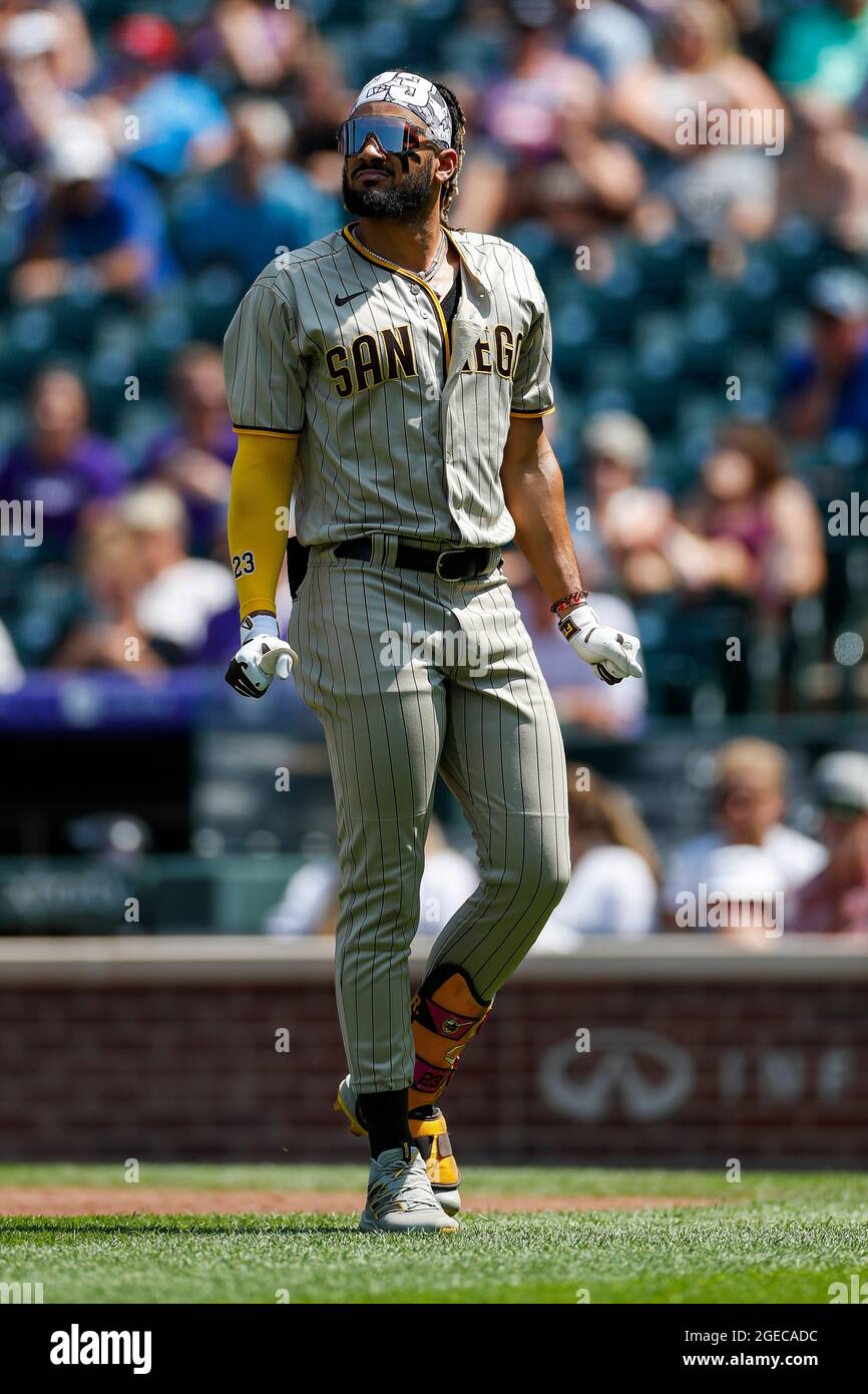 San Diego Padres right fielder Fernando Tatis Jr (23) gets hit by a ...
