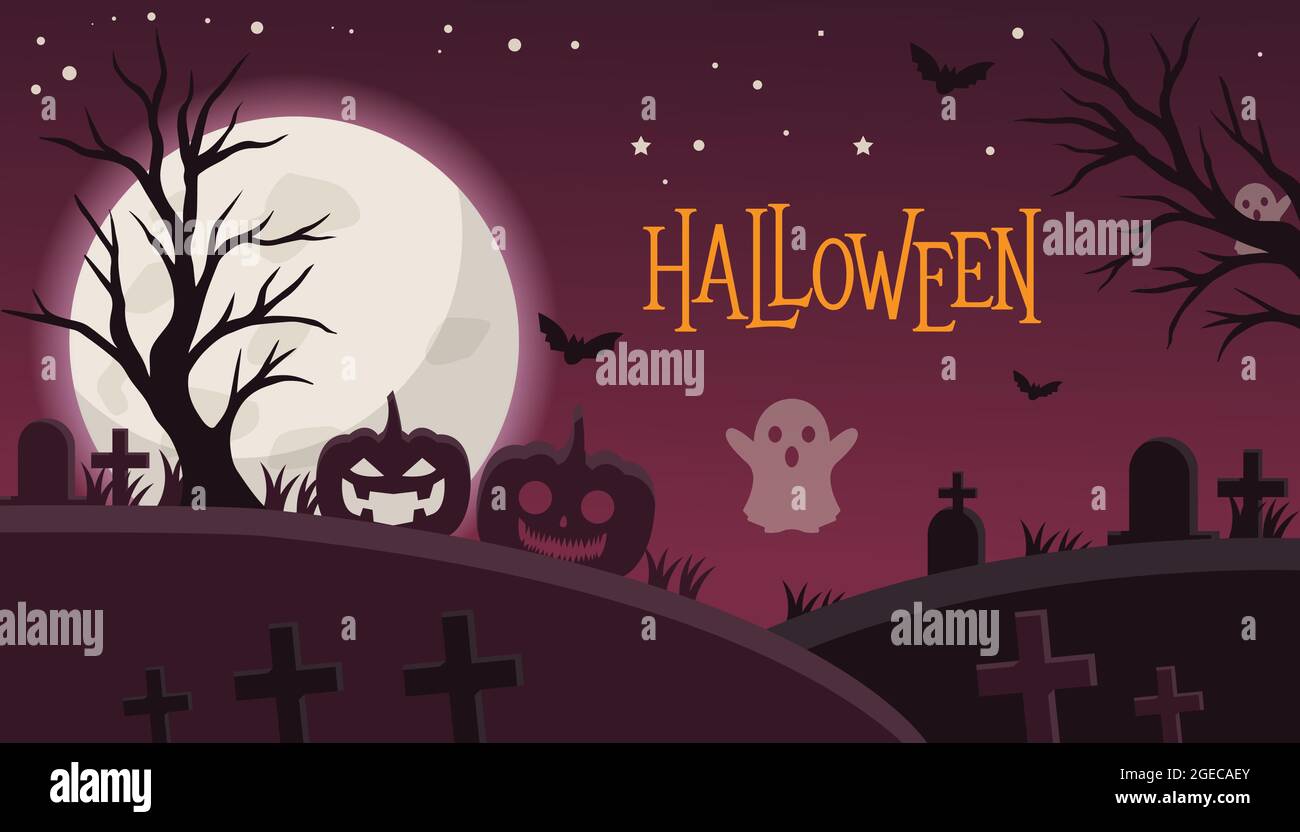illustration Halloween spooky night background. vector banner halloween ...