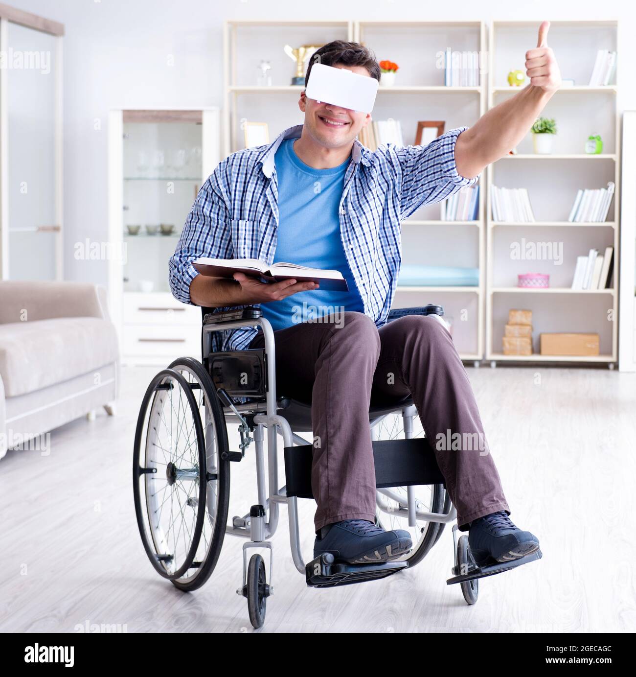 The disabled student studying with virtual reality glasses Stock Photo ...