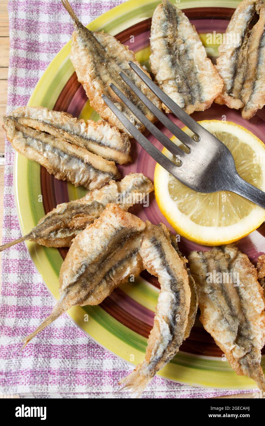 Presentation of a second dish based on frying blue fish Stock Photo - Alamy