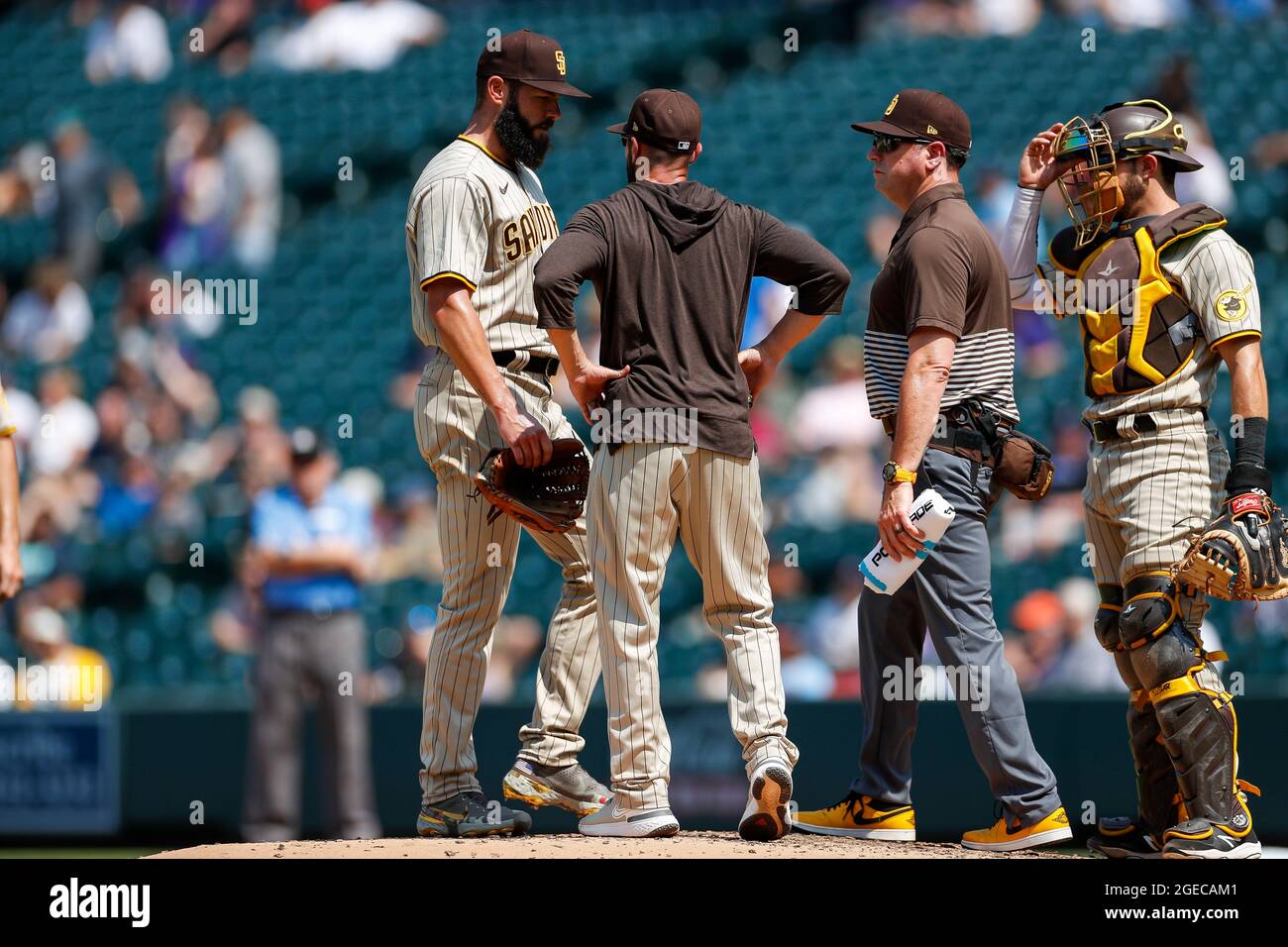 San Diego Padres pitcher Jake Arrieta (49) gets removed from the game ...