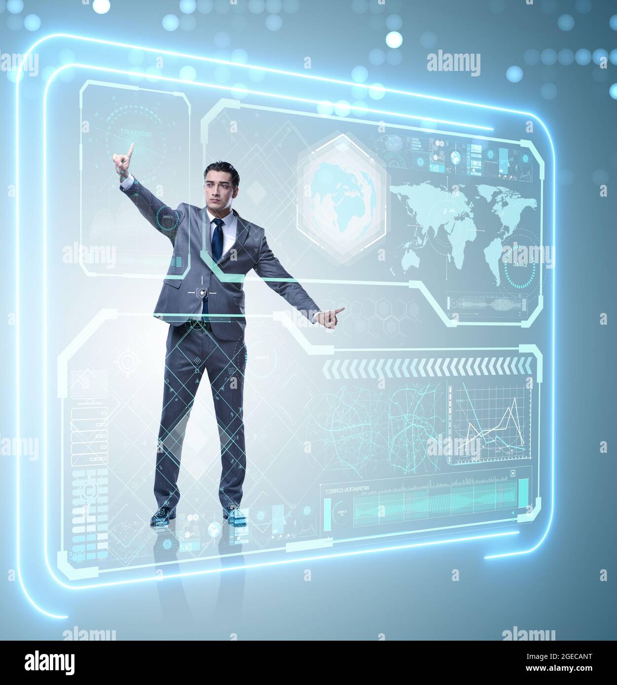 The man pressing virtual button in data mining concept Stock Photo - Alamy