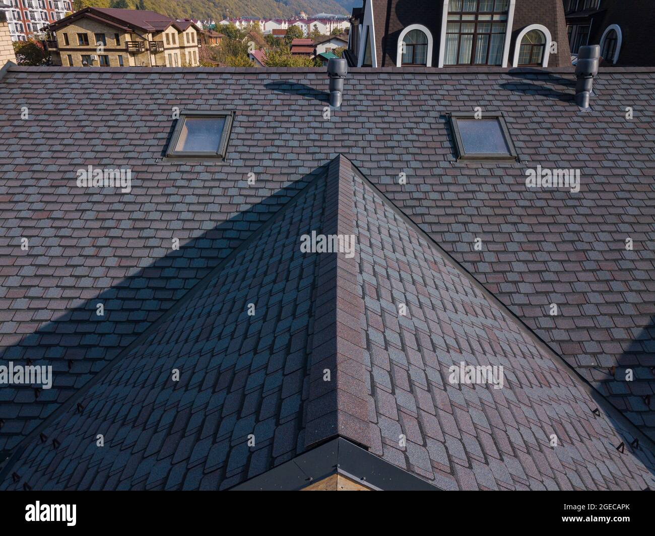 Shingles texture - close up view of asphalt roofing shingles Stock ...