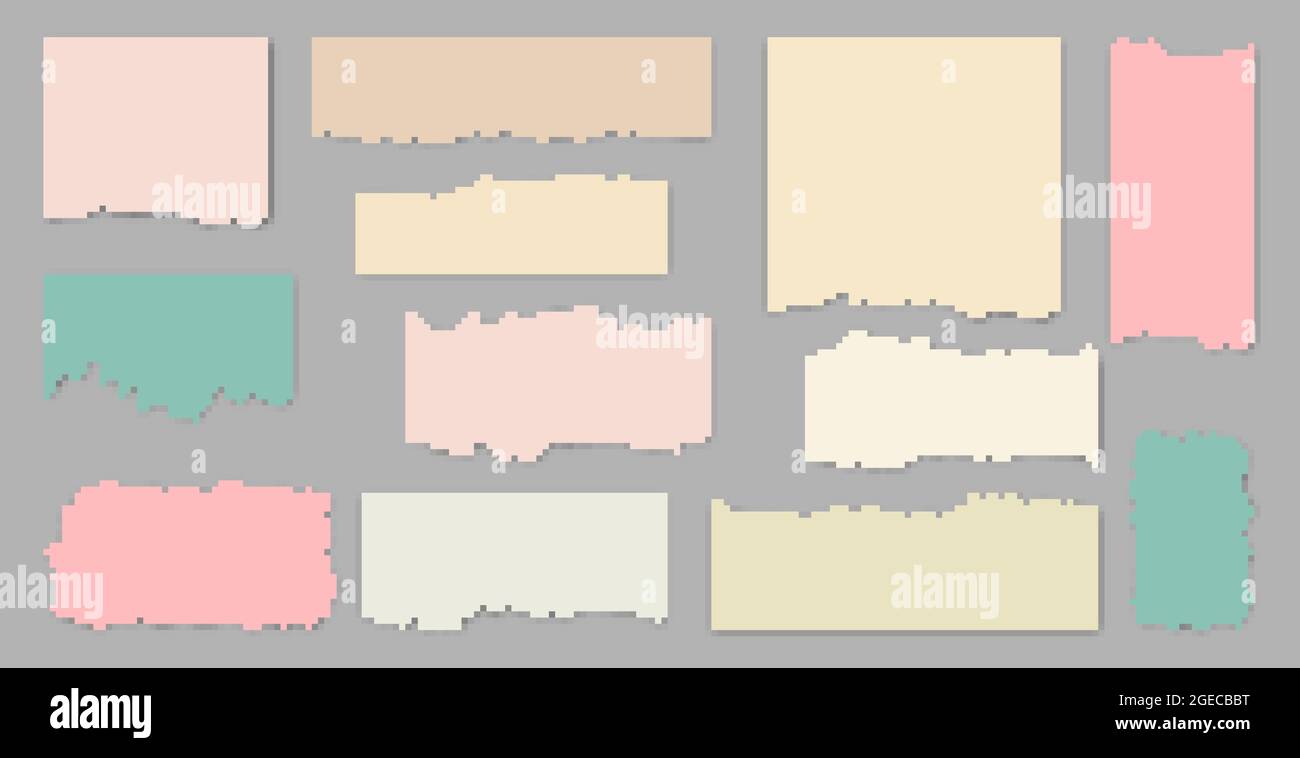 Pieces of different size colorful note, notebook, copybook paper sheets ...