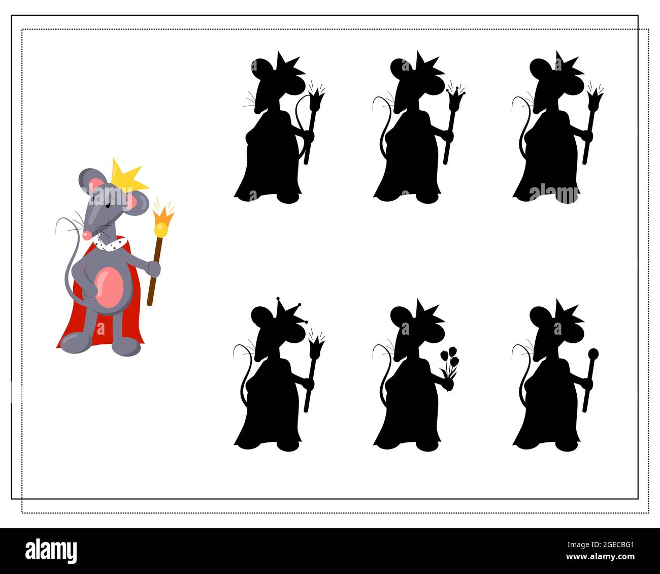 A logical game for children, Find a shadow. cute cartoon rat, rat king ...