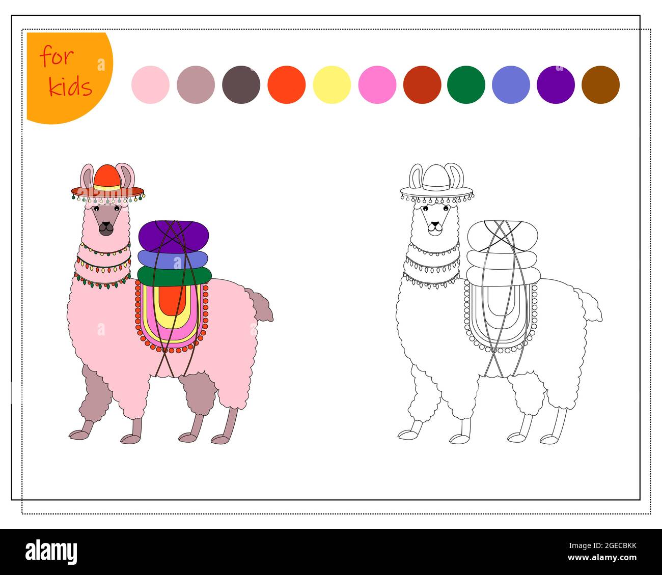 coloring book for kids, cute cartoon llama. vector isolated on a white ...