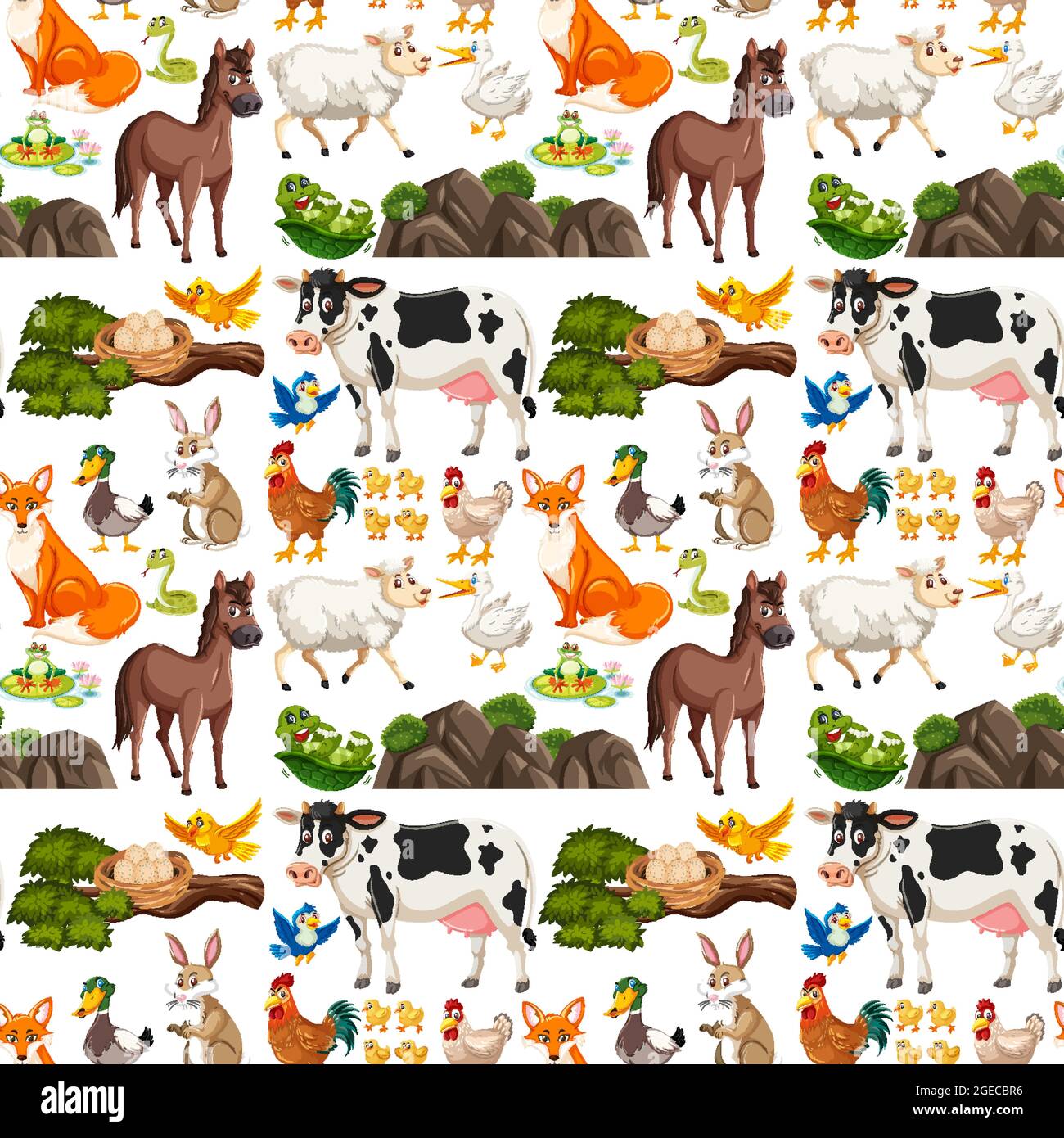 Seamless pattern with cute wild animals on white background ...