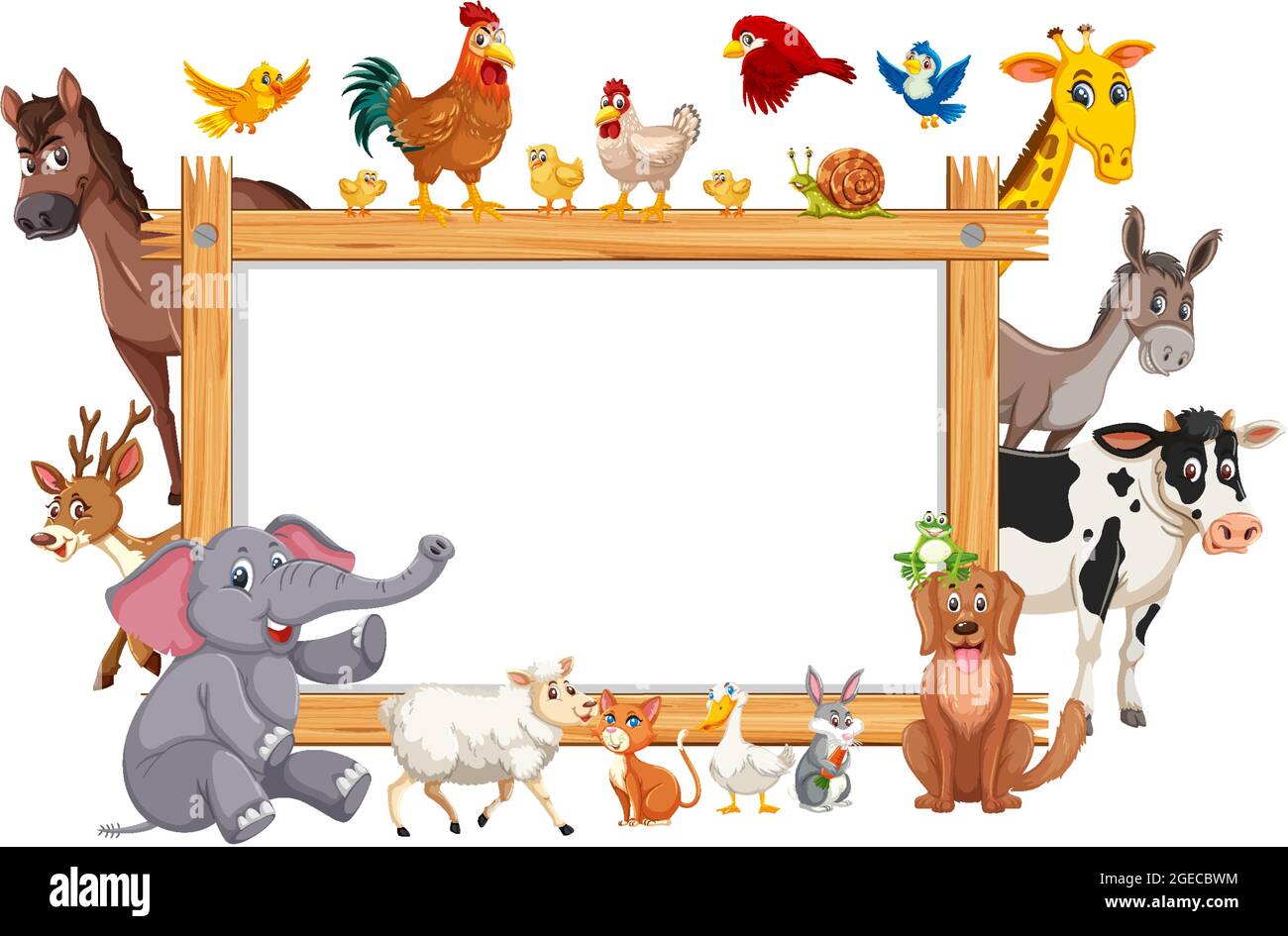 Empty wooden frame with various wild animals illustration Stock Vector ...