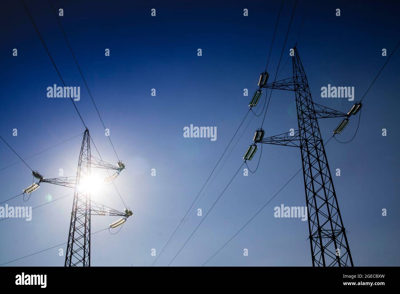 Pair of pylons for the transport of high voltage electricity Stock ...
