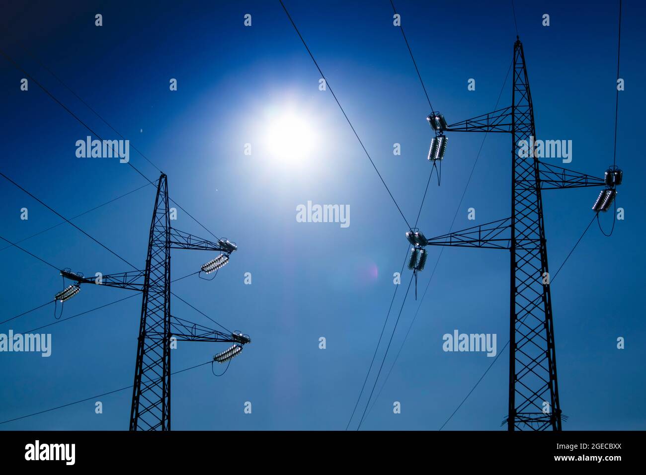 Pair of pylons for the transport of high voltage electricity Stock ...